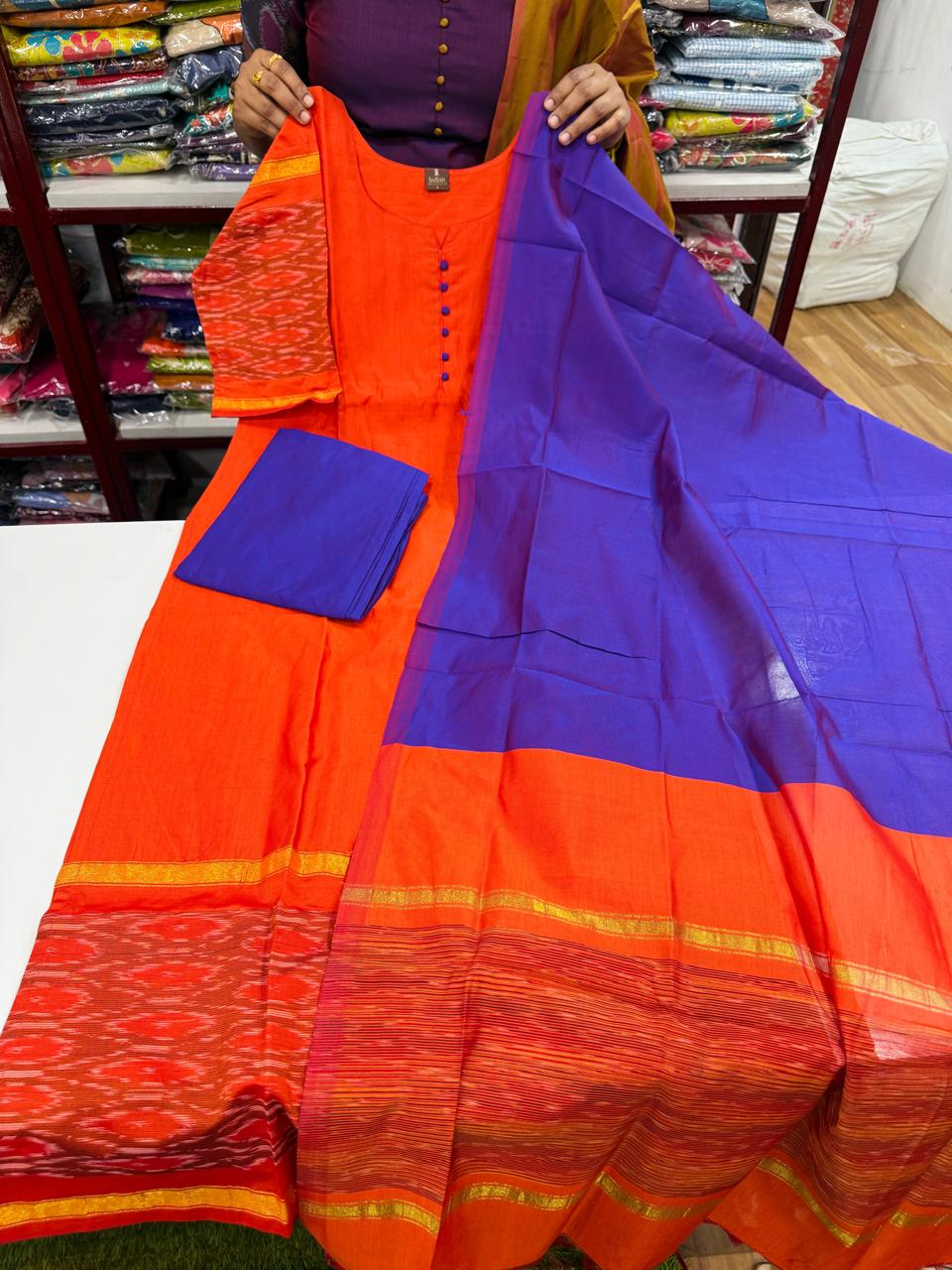 Ikkat Sico Pattu-Orange